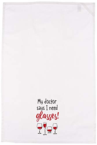 Imagine Design Relatively Funny My Doctor Says I Need Glasses Heavy Weight 100% Cotton Kitchen Towel, One Size, Red/Black/White 28.00" x 18.00"