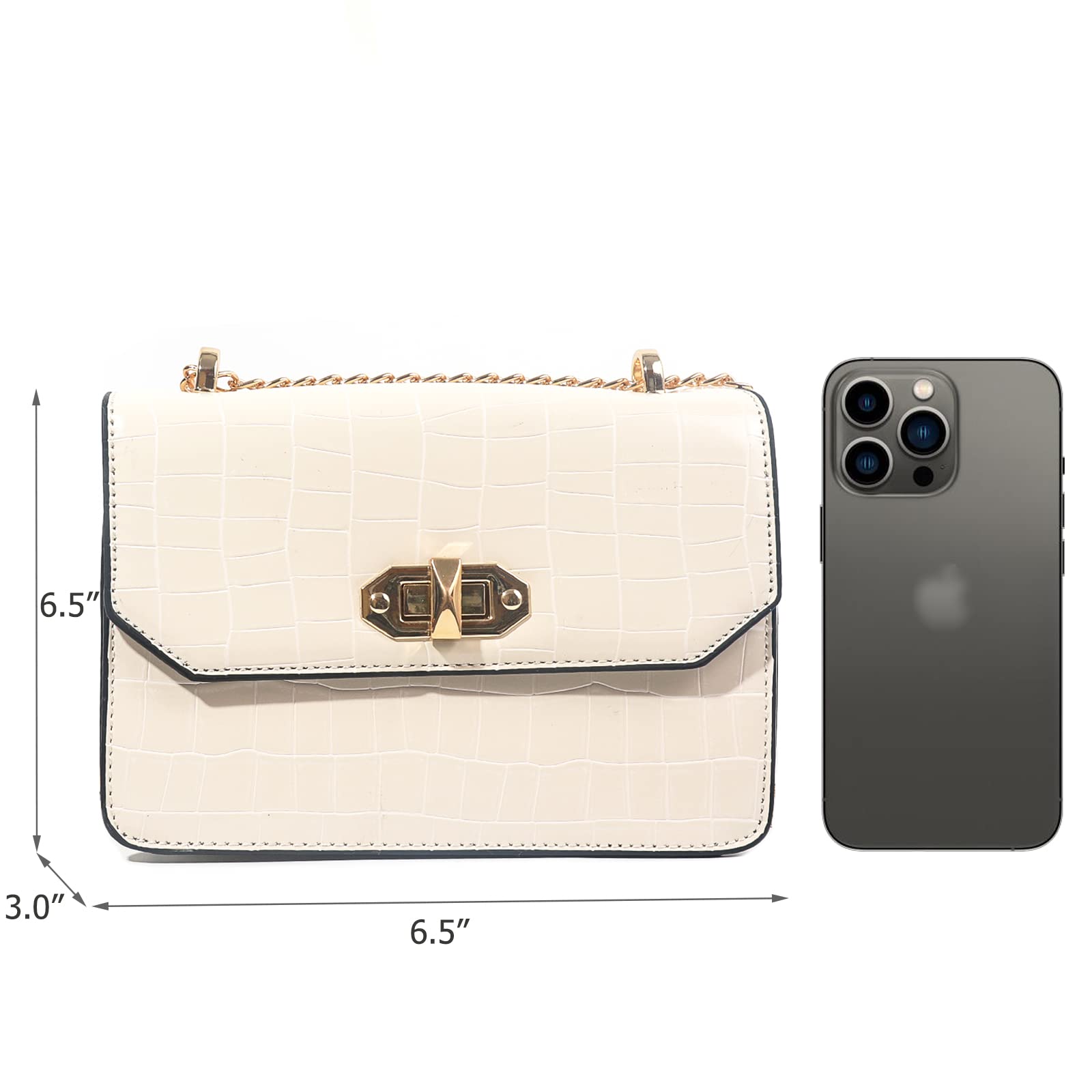 JENLING Small Chain Purse for Women Shoulder Bag Crossbody Mini Handbag Crocodile Pattern Purses with Gold Chain (Beige)