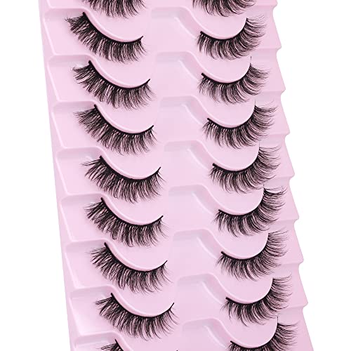 Half Lashes Natural Look Wispy 3D Cat Eye Lashes Fluffy Accent Corner False Eyelashes 12MM Half Eyelashes Mink Fake Eyelashes 10 Pairs Lightweight 3/4 Eyelashes Pack