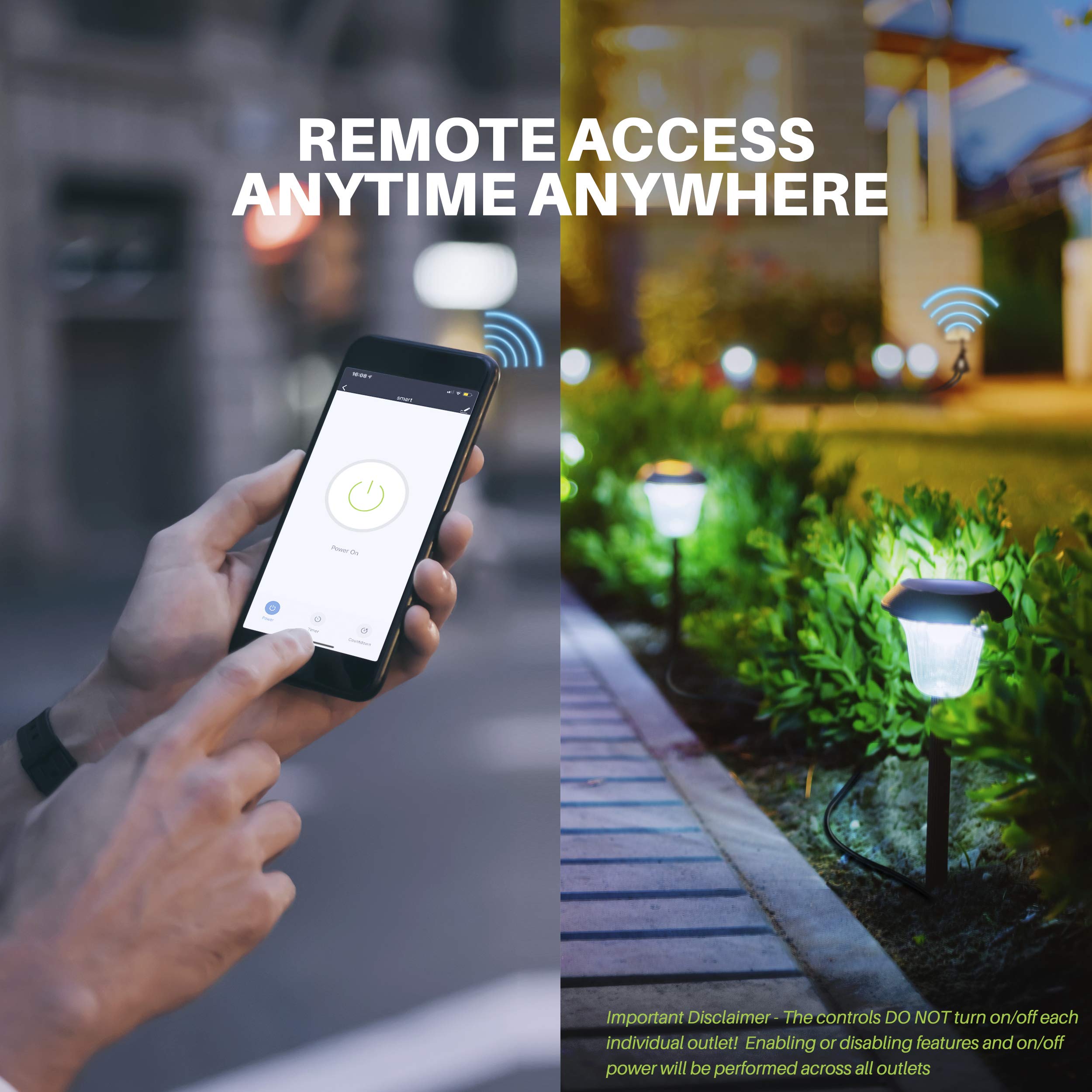 GearIT Outdoor Smart Plug, Smart Home Wi-Fi Remote Control Timer Outlet with 3 Sockets for Indoor/Outdoor - Compatible with Alexa and Google Assistant - No Hub Required