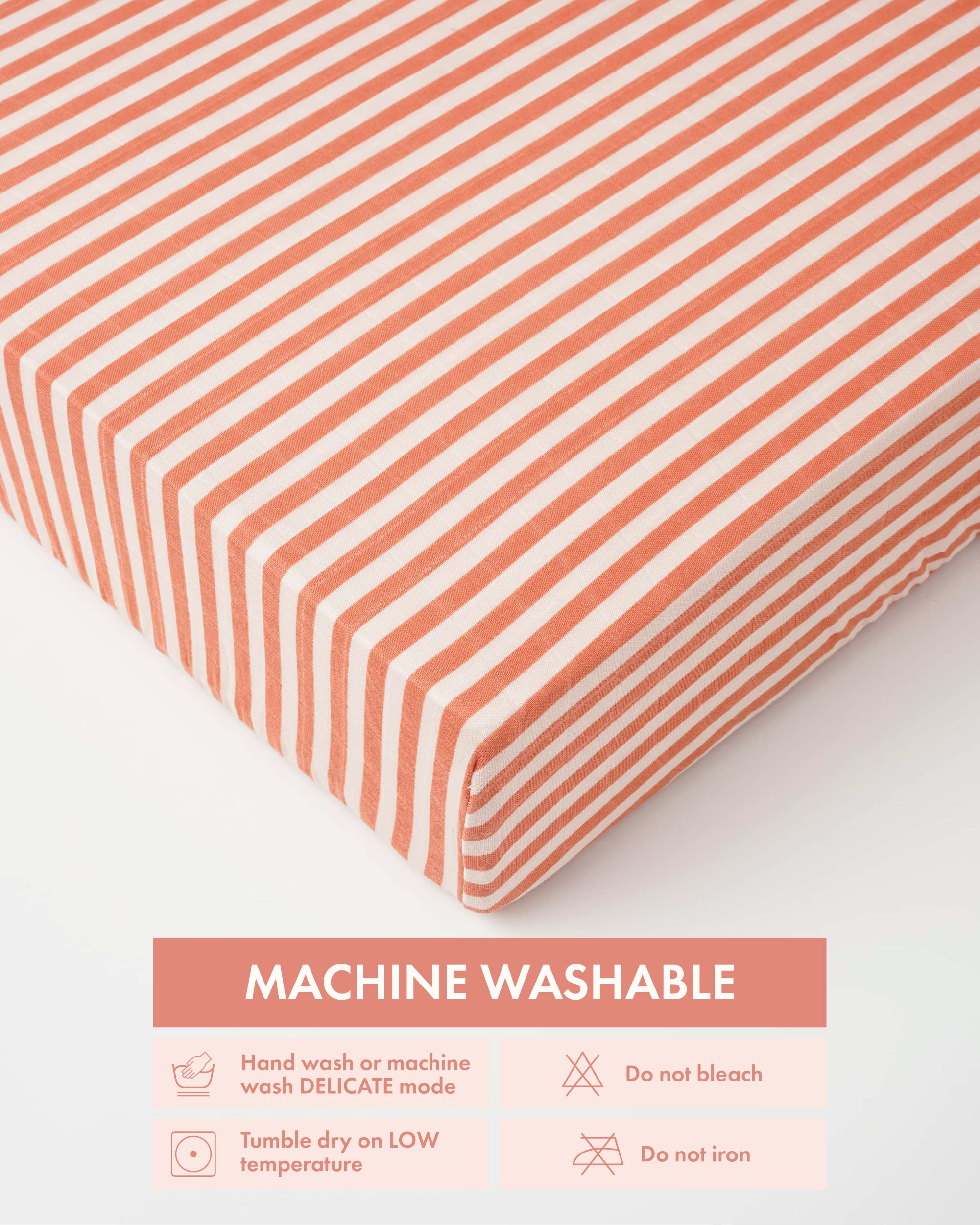 Muslin Crib Sheet - Fitted Bedding Covers for Baby & Toddler Mattresses - Soft, Hypoallergenic Bed Protector - Machine-Washable Cute Design - Stripes (28x52x9)