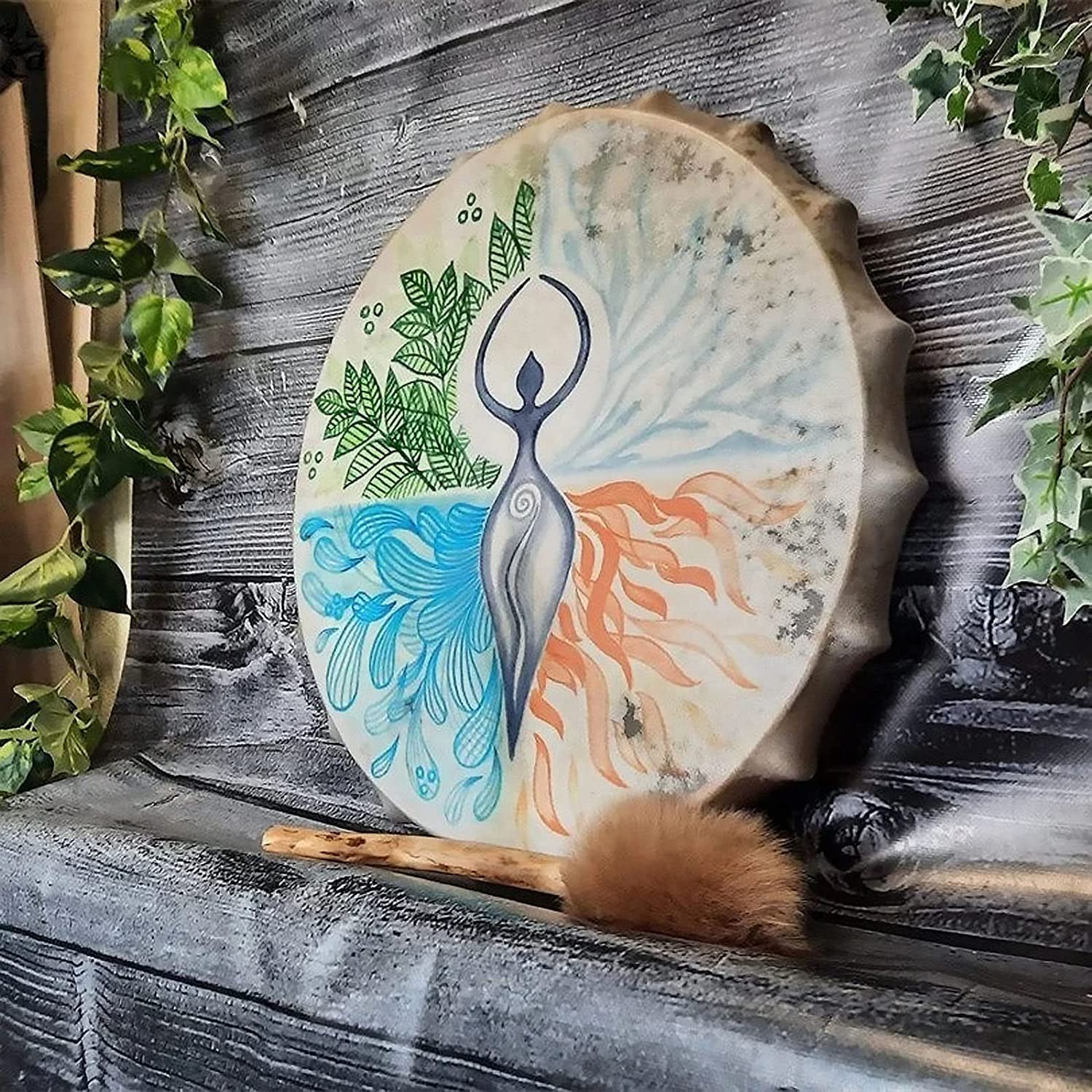 lidon Vegan Goddess Drum Gaia 4 Elements Schamanen Trommel Shamanic Drum World Tree Moon Drum Gift for Music Lovers