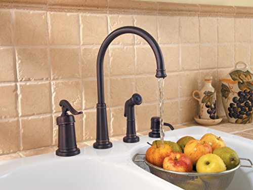 Pfister Ashfield Kitchen Faucet with Side Sprayer and Soap Dispenser, Single Handle, High Arc, Tuscan Bronze Finish, LG264YPY