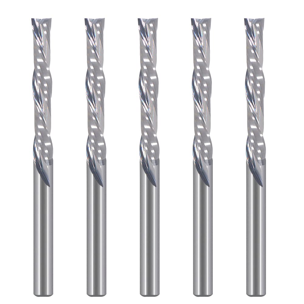 Hozly Downcut Bit 1/8" Shank Down Cut Spiral CNC Router Bits End Mill Tungsten Carbide Milling Cutter Set 5 Pack