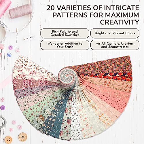Tinyspool & Co. Jelly Roll Fabric Strips for Quilting, Crafting, and Sewing, 40 Strip Assorted Bundle, Soft Cotton for Blanket, Rug, Upholstery, Home Decor, and Purse Making, Waterlily Pond