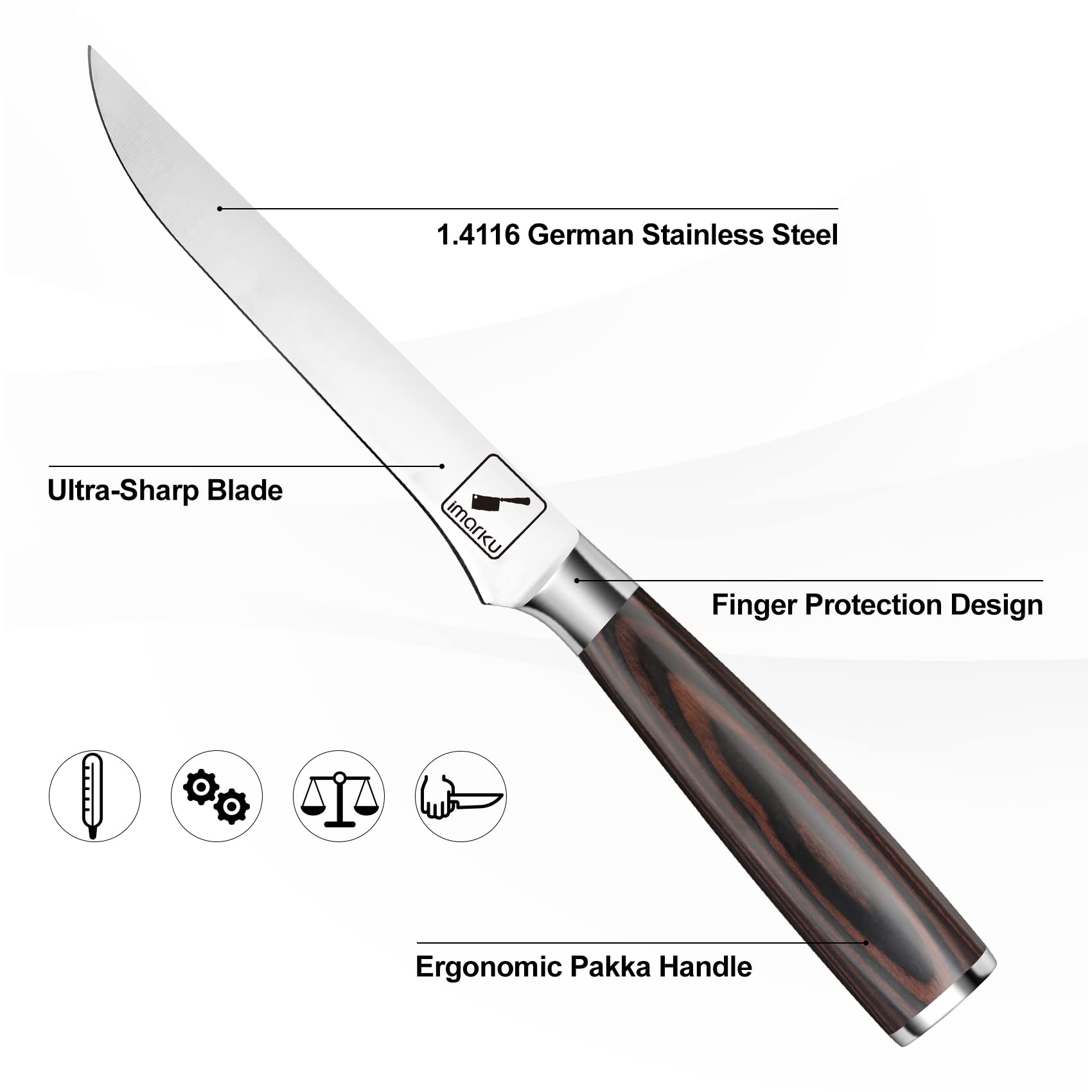 imarku 6 Inch Boning Knife and 7 Inch Meat Cleaver German High Carbon Stainless Steel Knife with Ergonomic Handle for Home Kitchen