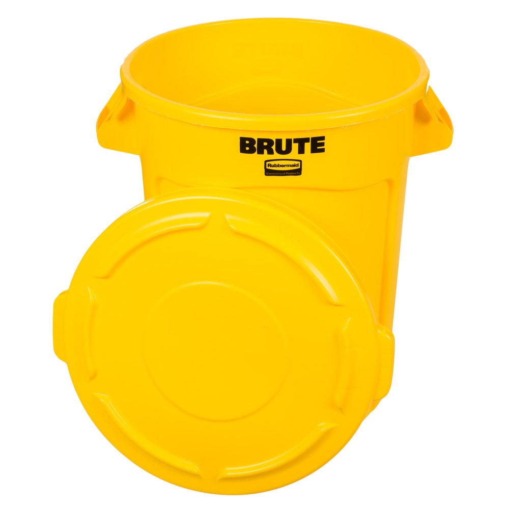 TableTop King Brute 32 Gallon Yellow Trash Can and Lid