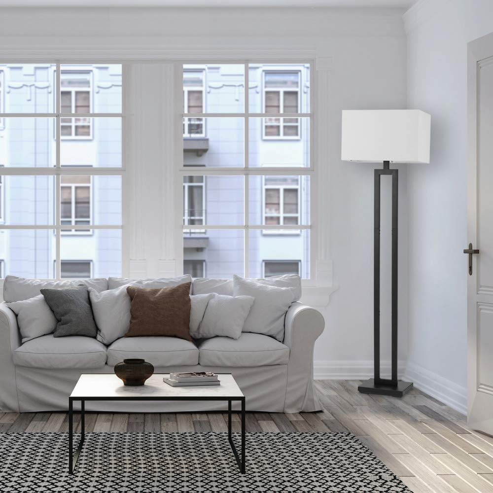 Globe Electric 67046 D'Alessio 58" Floor Lamp, Matte Black, White Linen Shade, On/Off Socket Rotary Switch