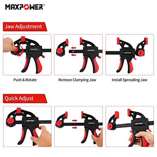 MAXPOWER 24-inch Bar Clamp and 31-inch Spreader for Woodworking, Quick Release Wood Clamps Set, Pack of 4