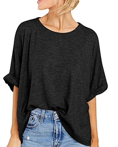 Women Oversized T Shirt Short Sleeve Loose Casual Basic Shirts Summer Tee Tops Black
