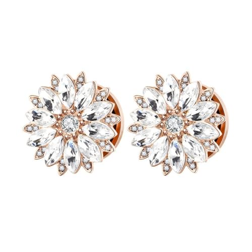 Lieson Ear Tunnels, 2PCS Stainless Steel Tunnels For Ears Flower with Cubic Zirconia Ear Gauges 5/8 inch Rose Gold