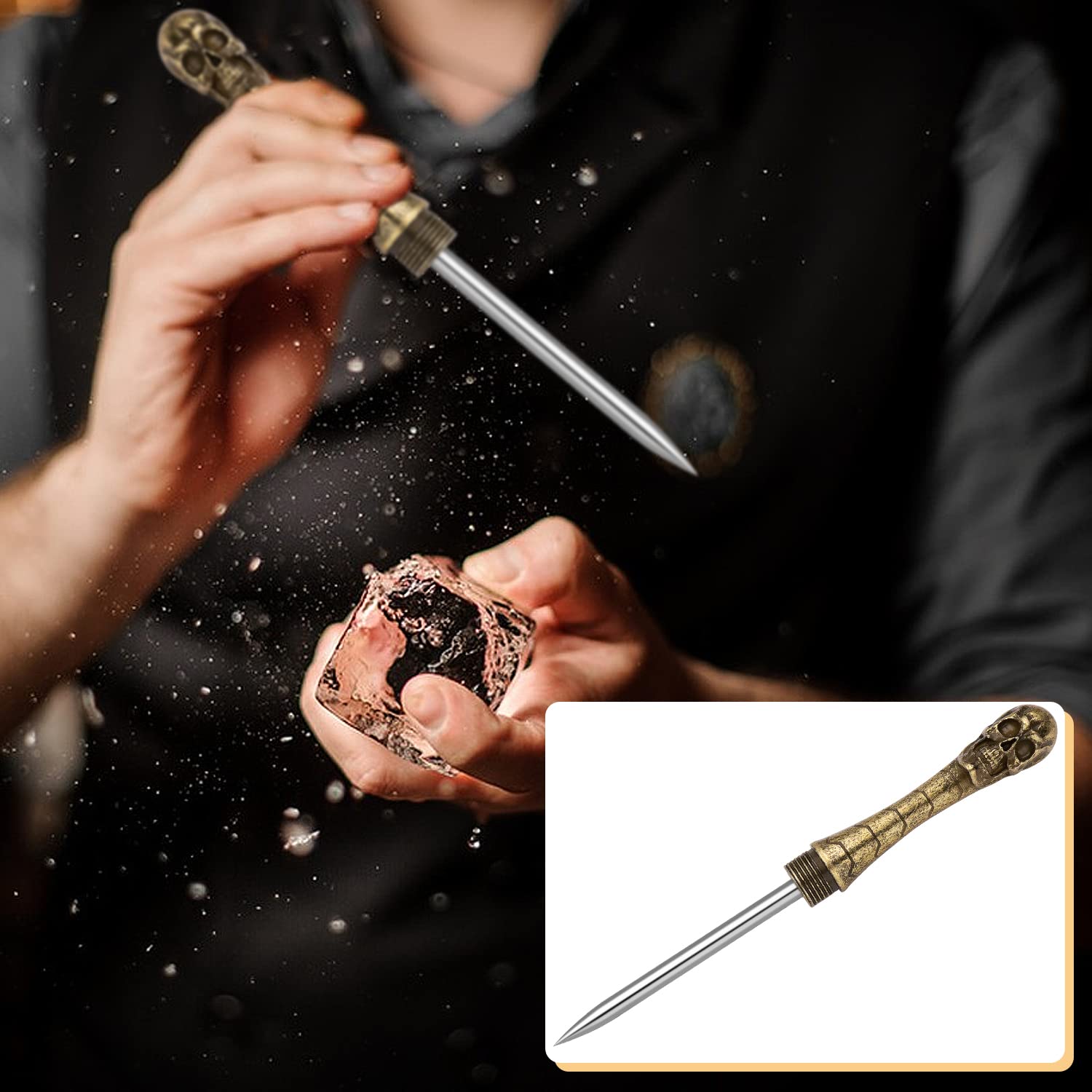 JINBAZO Ice Pick with Safety Cover, Pick Tool for Breaking Ice, Non-slip Antiskid Handle for Kitchen, Bars, Bartender, Camping (Bronze)