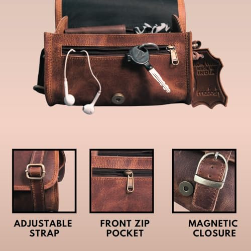 Madosh, Genuine Leather Women's Brown Saddle Crossbody Bag Girls Small Side Purse
