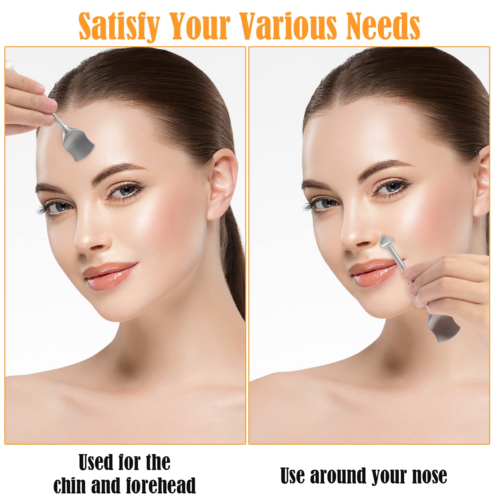 IETONE 2 Pcs Stainless Steel Facial Pore Cleaner Scraper, Double-head Blackhead Remover Sticks, Metal Extractor Tools for Acne, Comedone, Blackhead, Whitehead, Face Cleaning Shovel Makeup Accessories