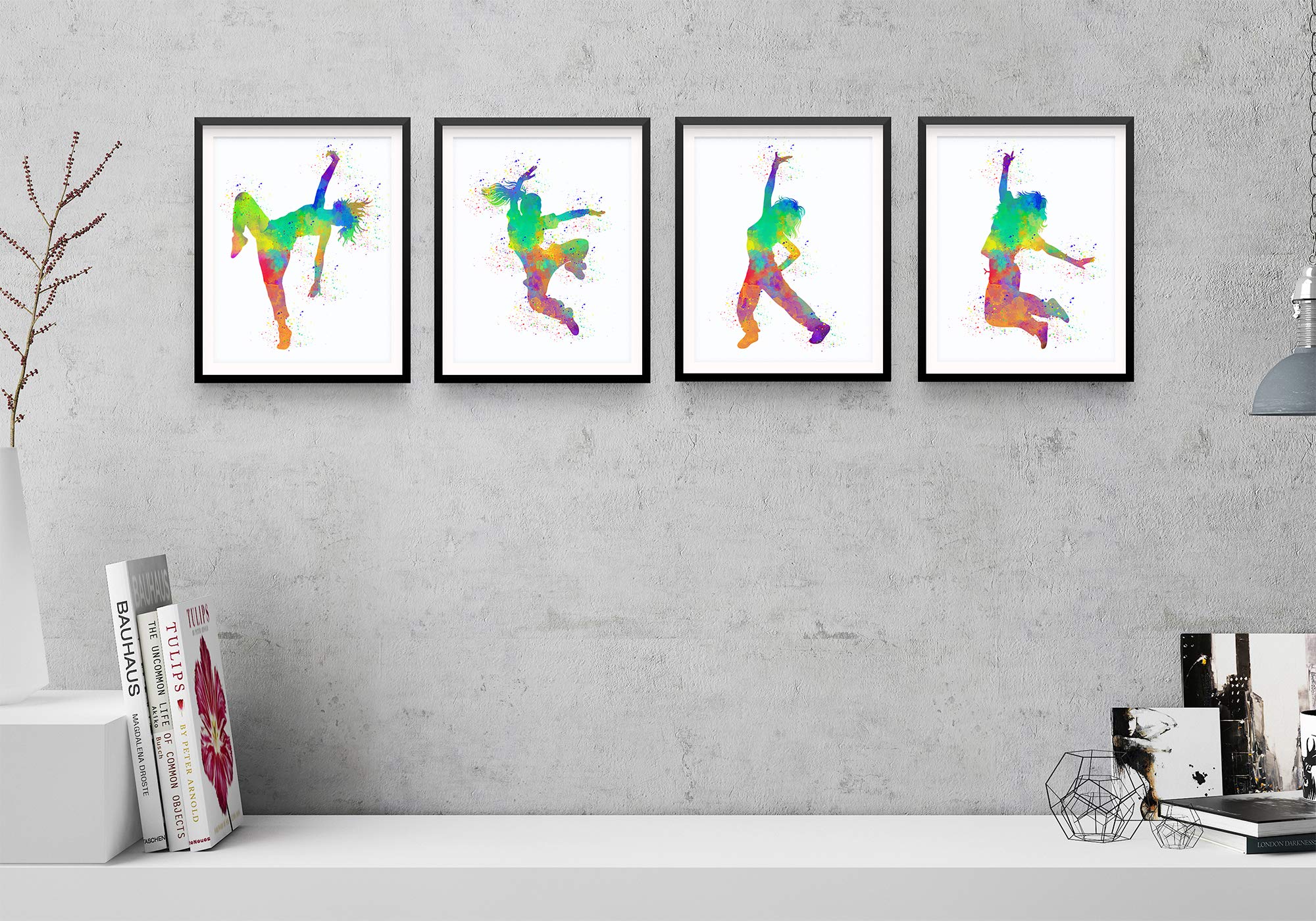 Hip Hop Wall Art Girl Dancer Abstract Print Set of 4 8x10, Gift for Hip Hop Dancer, Freestyle Dance, Dance Teacher. Dnce Studio Dorm Room Decor