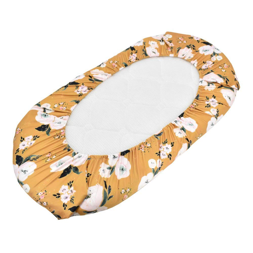 iEvolve Bassinet Sheet Jersey Cotton Ultra Soft Flexible Breathable Fitted Sheet for Hourglass & Rectangle Bassinet Mattress (GingerFloral Pack of 2)