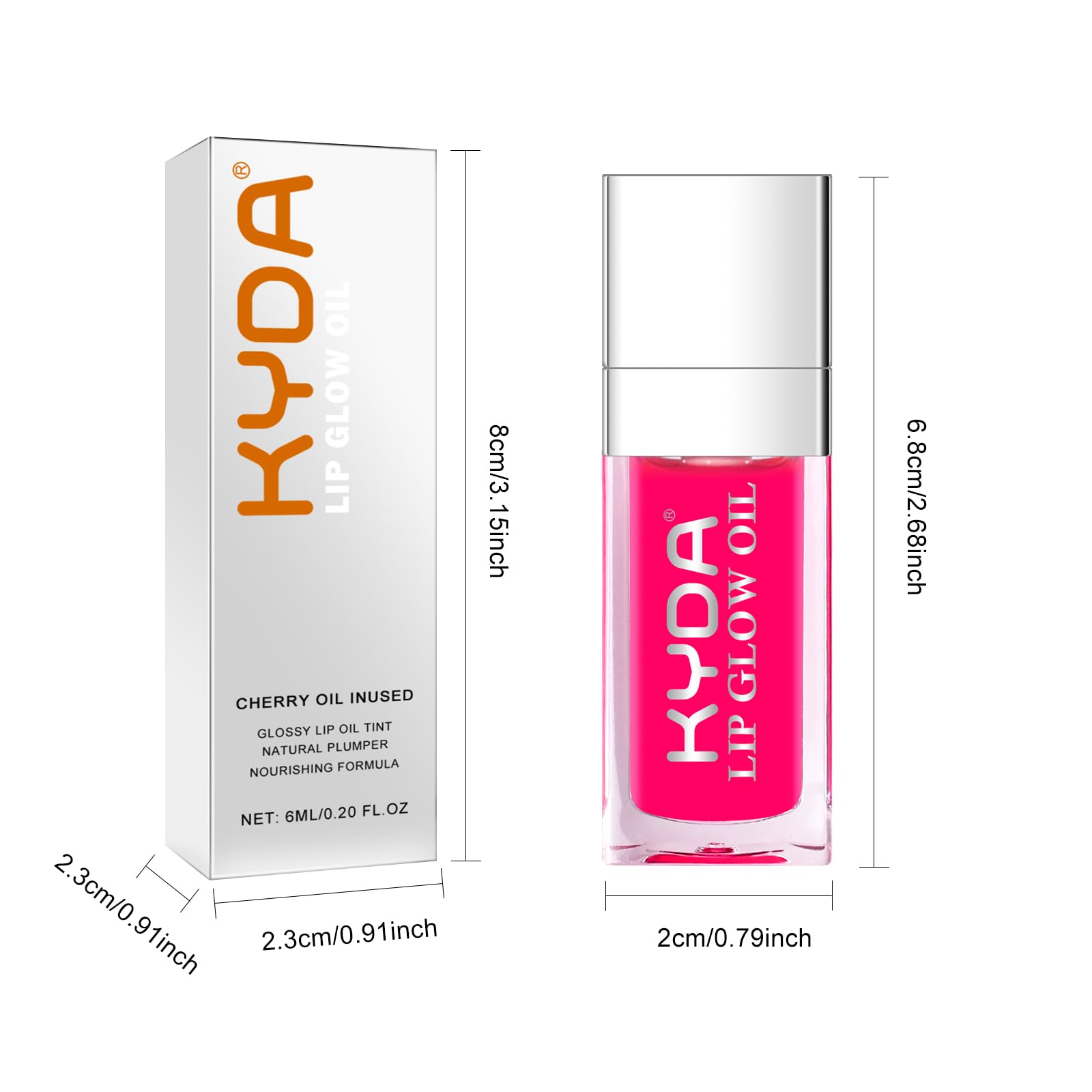 KYDA Hydrating Lip Glow Oil, Moisturizing Lip Oil Glossy Transparent Plumping Lip Gloss, Tinted Lip Oil for Lip Care and Dry Lips-Strawberry