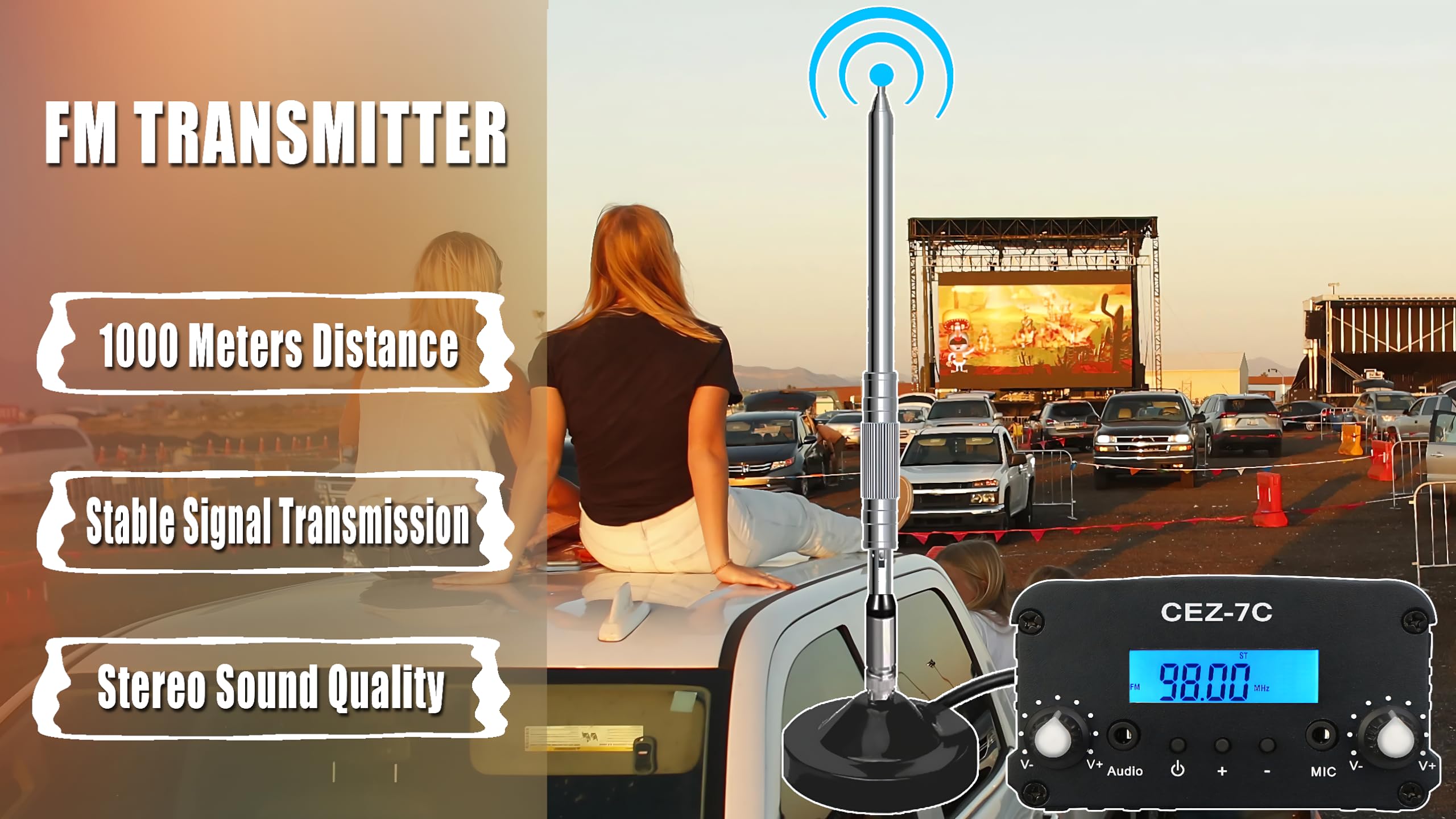 FM Transmitter for Church, Long Range FM Broadcast Transmitter for Drive-in Movie, Church Parking Lot, Lights Fireworks Show,Fireworks Display,School, Supermarket Events