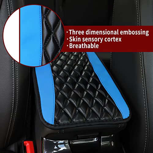 Fogfar Pack-1 Center Console Armrest Pad, Three-Dimensional Embroidery Armrest Box Mat, 12.5In x 7.4In Leather Waterproof Armrest Cover, Suitable for Most Vehicles, SUVs, Trucks (Blue)