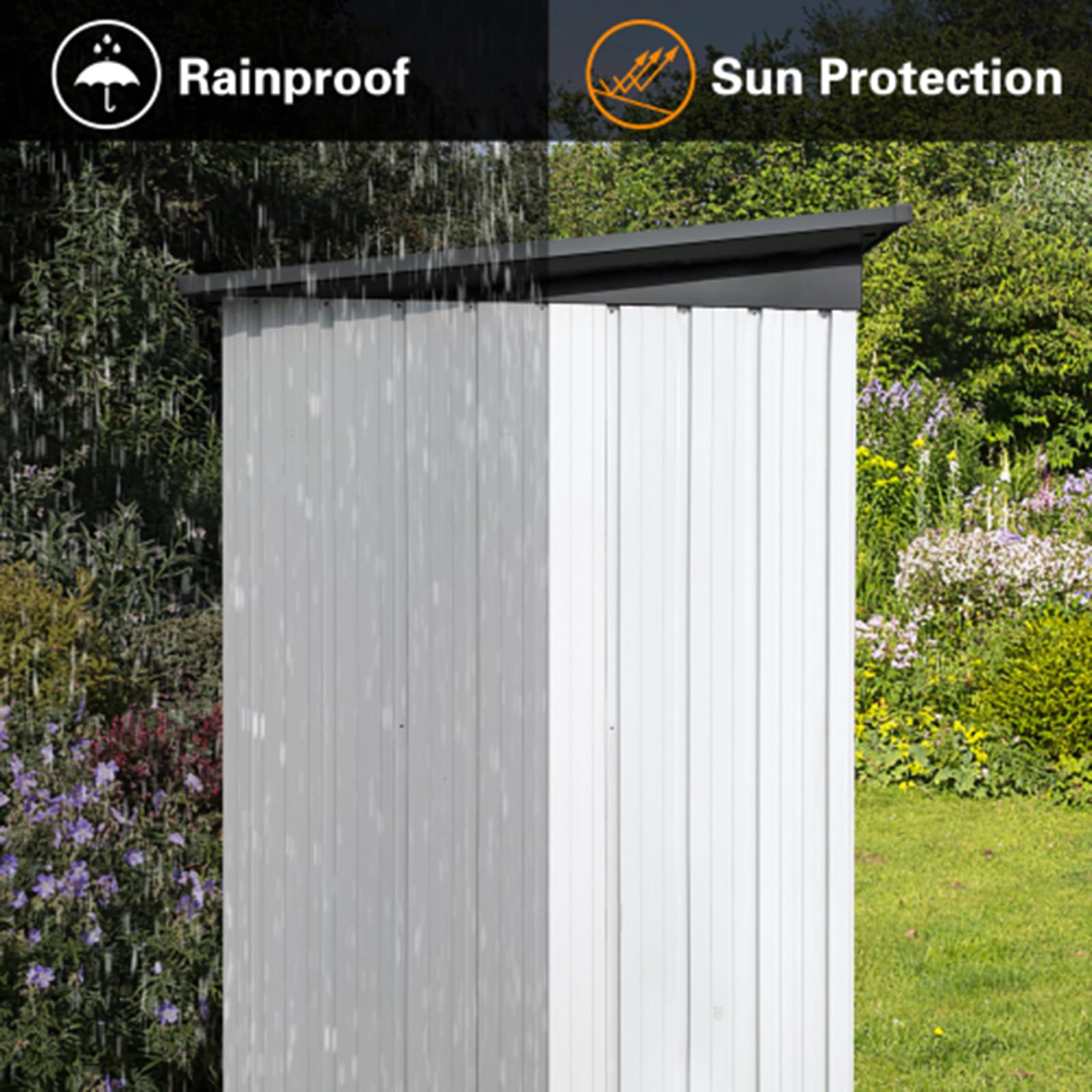SPOFLYINN Outdoor Storing Tools Large Space Excellent Air Ventilation Easy Assembly Metal Storage Shed for Bike Trash Can Machine White One Size