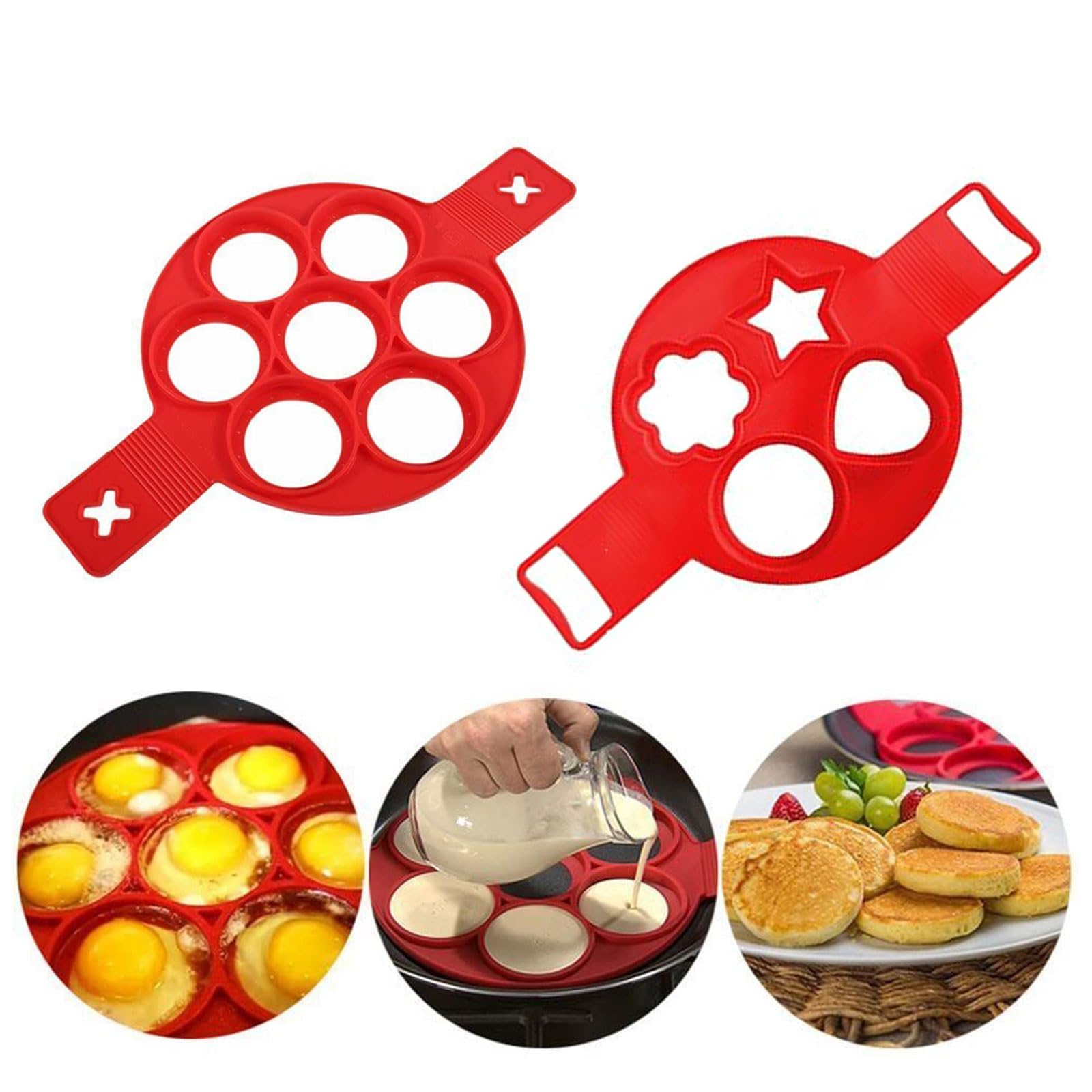 Omczkwy Flip N Cook Silicone Pancake, Flip'n'cook Pancake, Flip and Cook Pancake Maker, Flip and Cook Silicone Pancake Maker, Non Stick, Reusable (red-B)