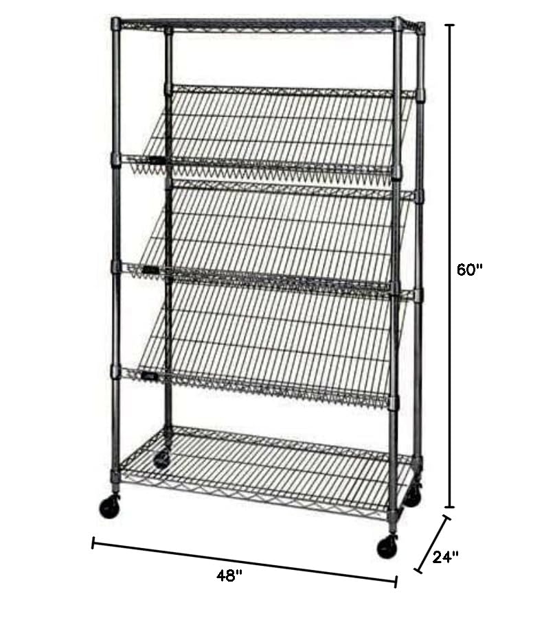 Omega 24" Deep x 48" Wide x 60" High 5 Tier Slanted Wire Black Shelf Truck