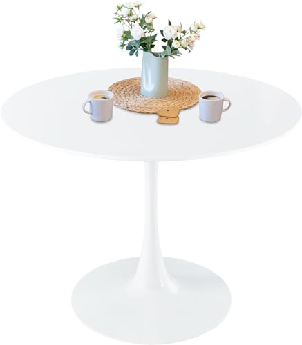 Rabsyung 42" Round White Tulip Table Mid-Century Dining Table with Round MDF Table Top, Pedestal Dining Table, Leisure Coffee Table