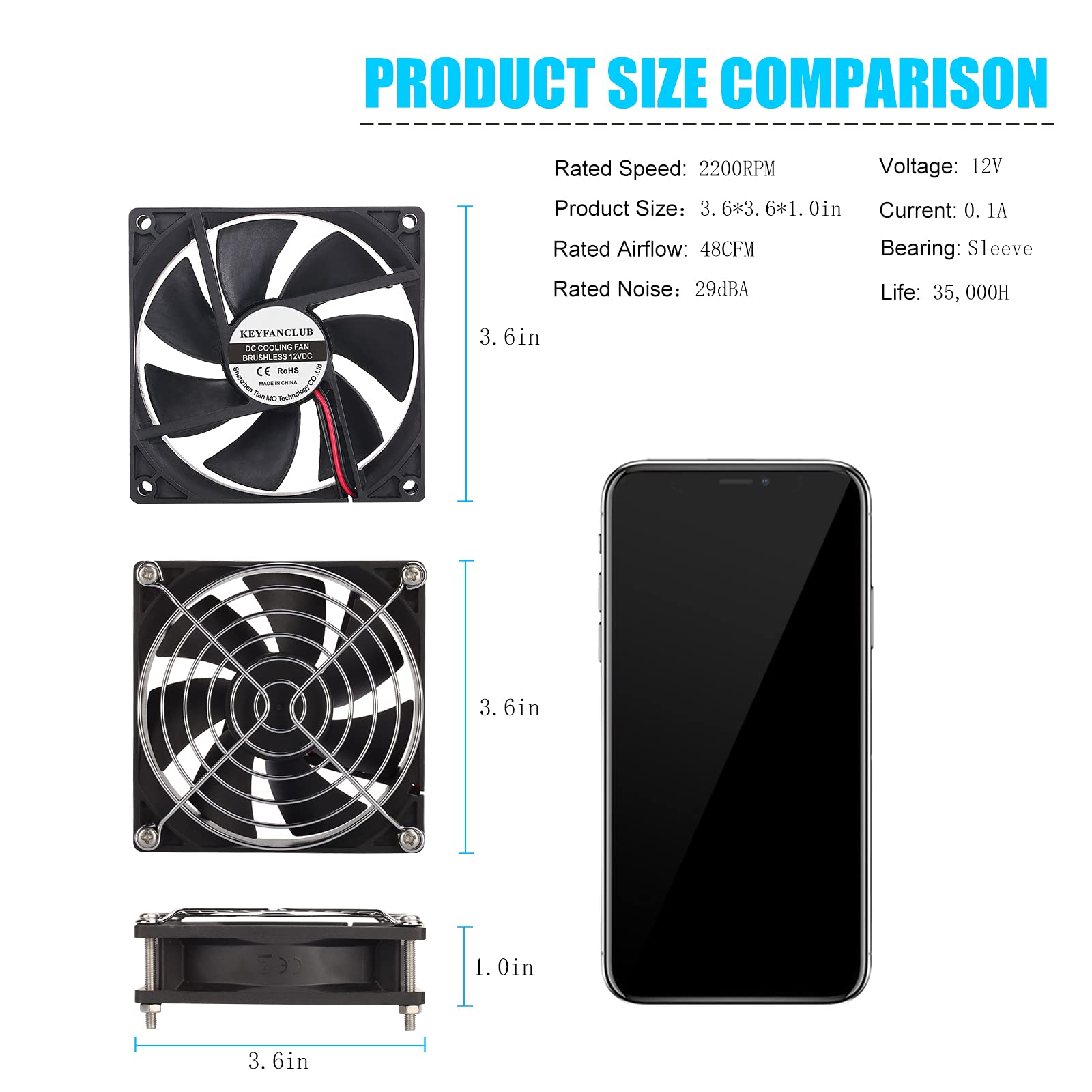 KEYFANCLUB 2-Pack 140mm x 25mm 12 Volt Computer Fan, 140mm Case Fan, PC Case Fan High Performance Cooling Fan