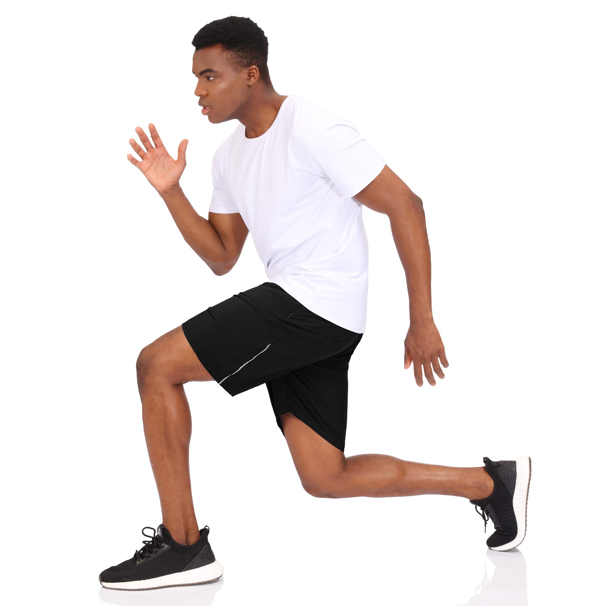 HMIYA Men's Sports Shorts Quick Dry with Zip Pockets for Workout Running Training(Black, L)