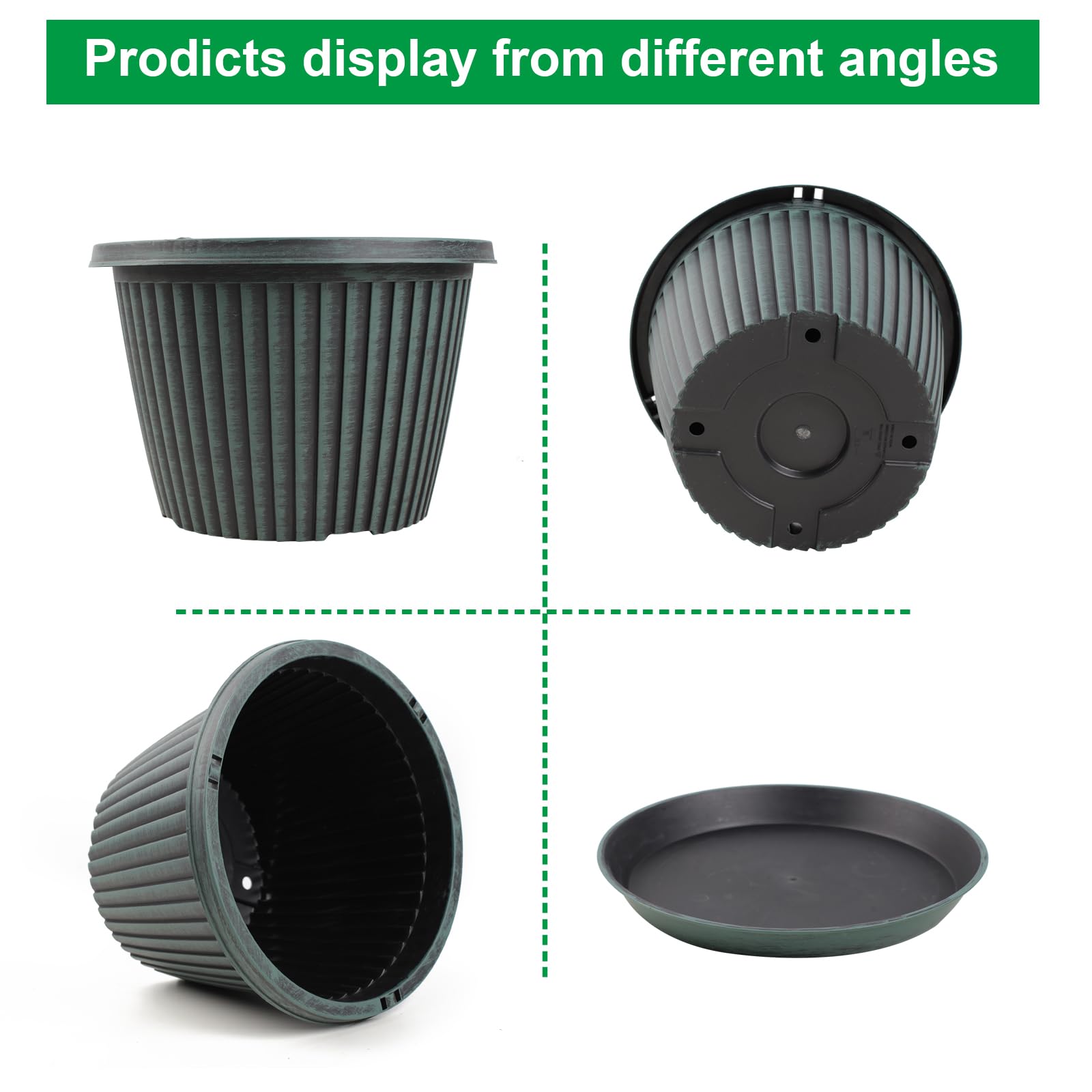 Myfeegoin Planter-Pots-for-Plants-Indoor-Outdoor, 3 Pack 10 Inch Plastic Flower Pots with Saucer & Drainage Holes, Modern Garden Planters for Planting Medium Large Plants,Decorative Resin Garden Pots