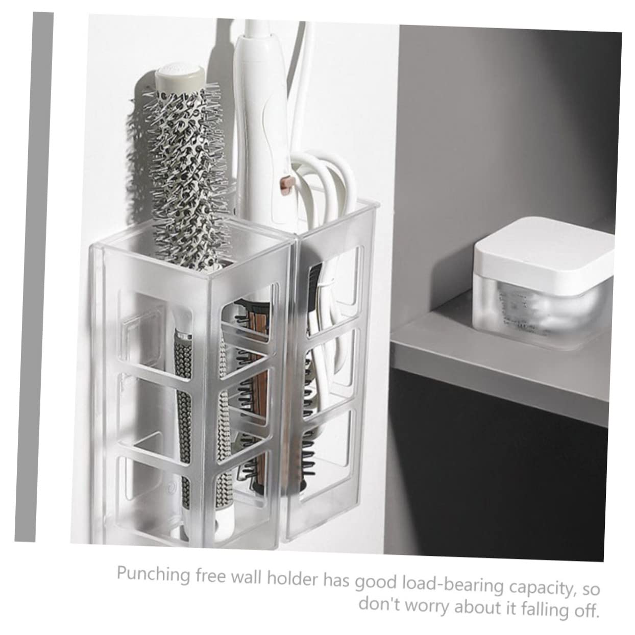 PRETYZOOM 2pcs Curling Iron Storage Box Hair Dryer Holder Wall Mounted Hairdryer Holder for Bathroom Locker Organizer Shelf Curling Steamer Brush Holder No Punching Plastic White
