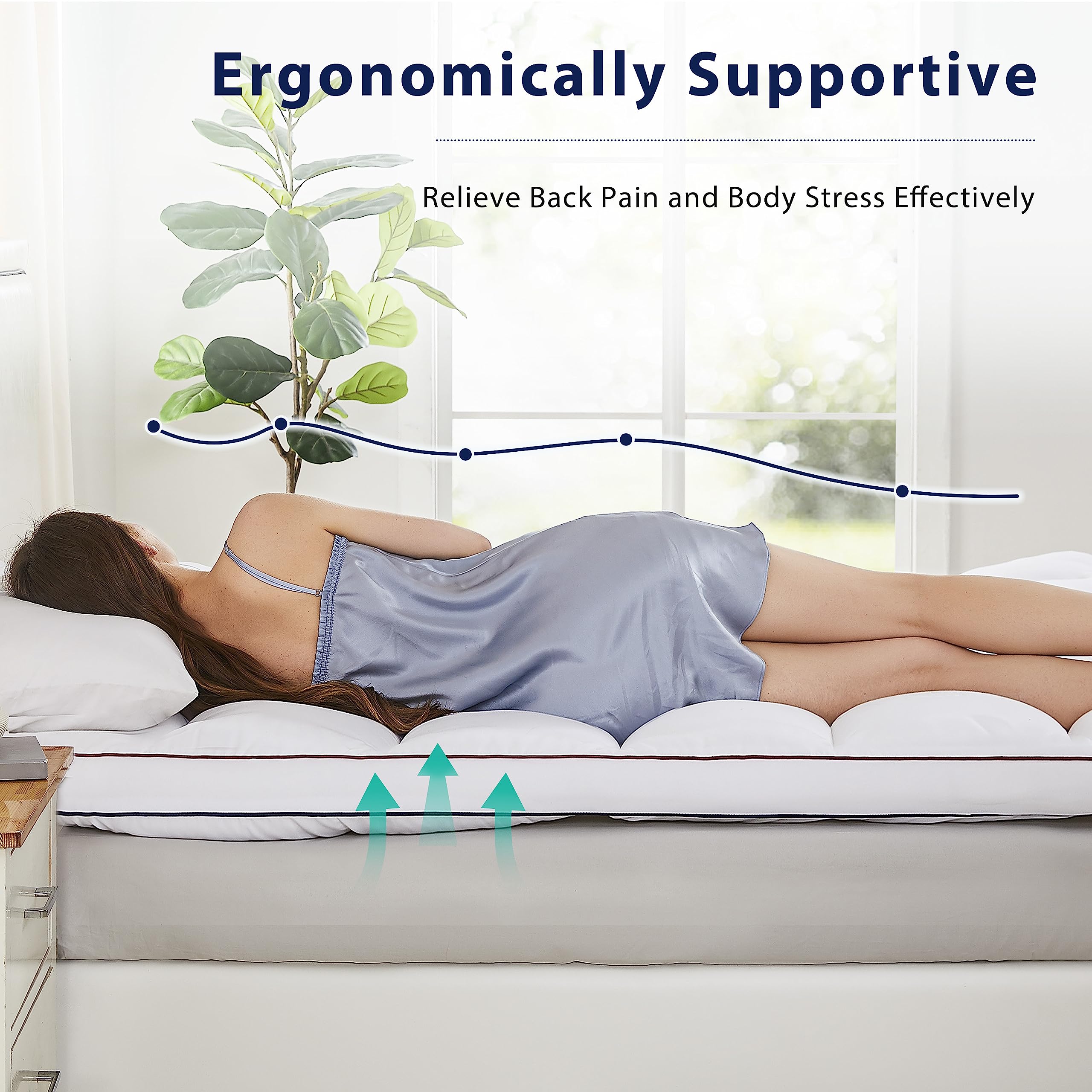 L'AGRATY Mattress Topper Full - Cooling Pillow Top Mattress Topper Full Size Extra Thick Plush Bed Topper Down Alternative Overfilled Soft Mattress Pad for Back Pain