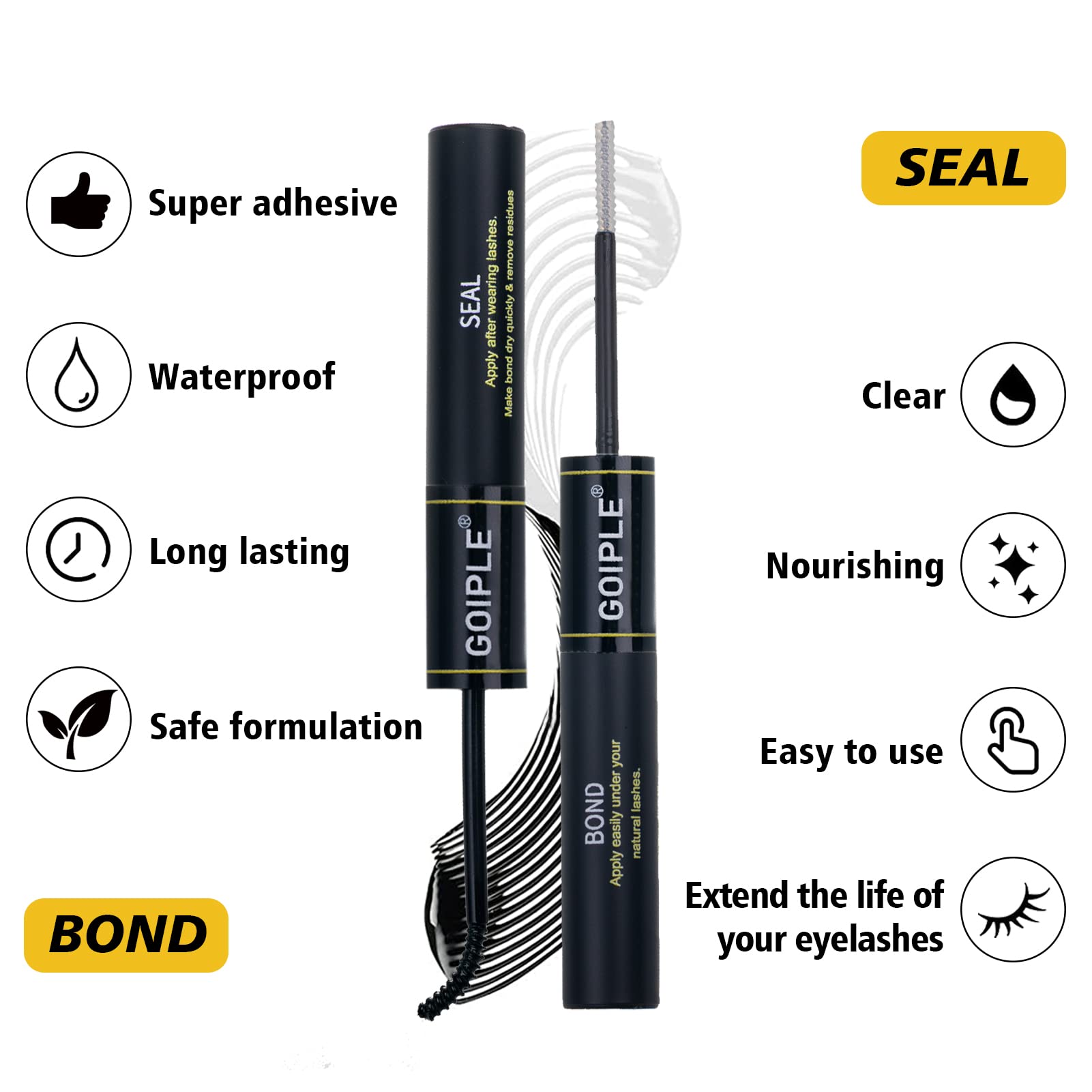 Lash Bond and Seal Cluster Lashes Glue, Falselash Glue Super Strong Hold Clear Glue Professional Latex Free Eyelash Glue Waterproof Lash Glue, Lashes DIY Eyelash Extensions False Eyelash Glue