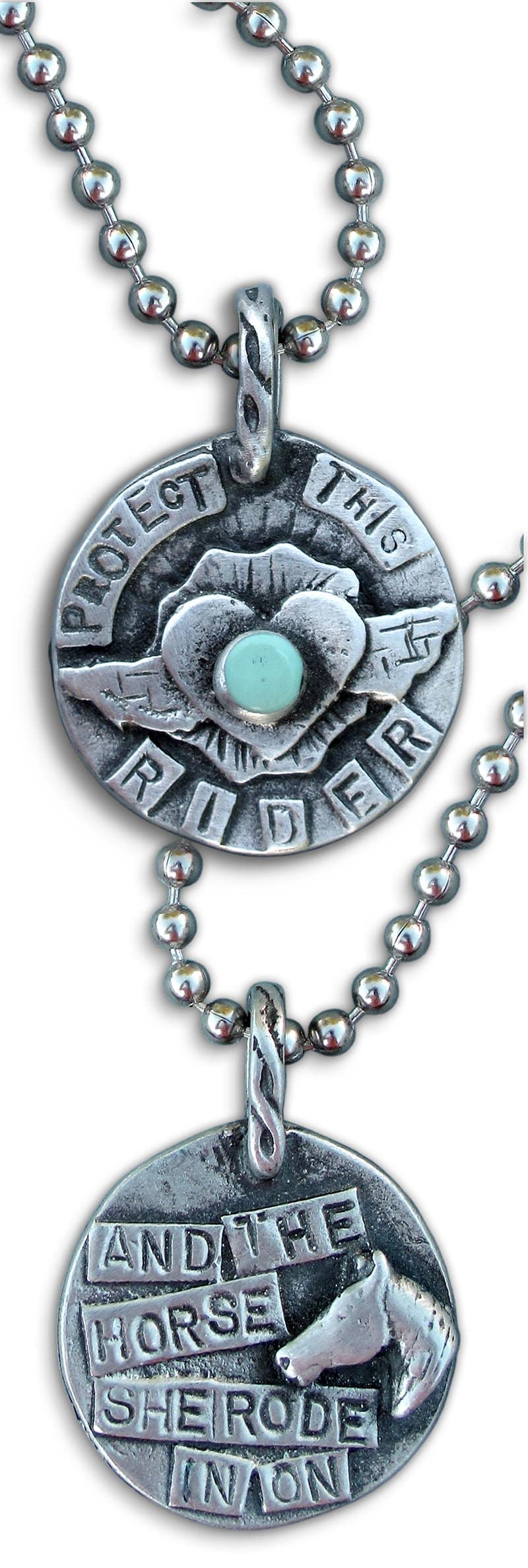 Equestrian Protect This Rider Pewter Horse Pendant Necklace On Ball Chain Made In The USA