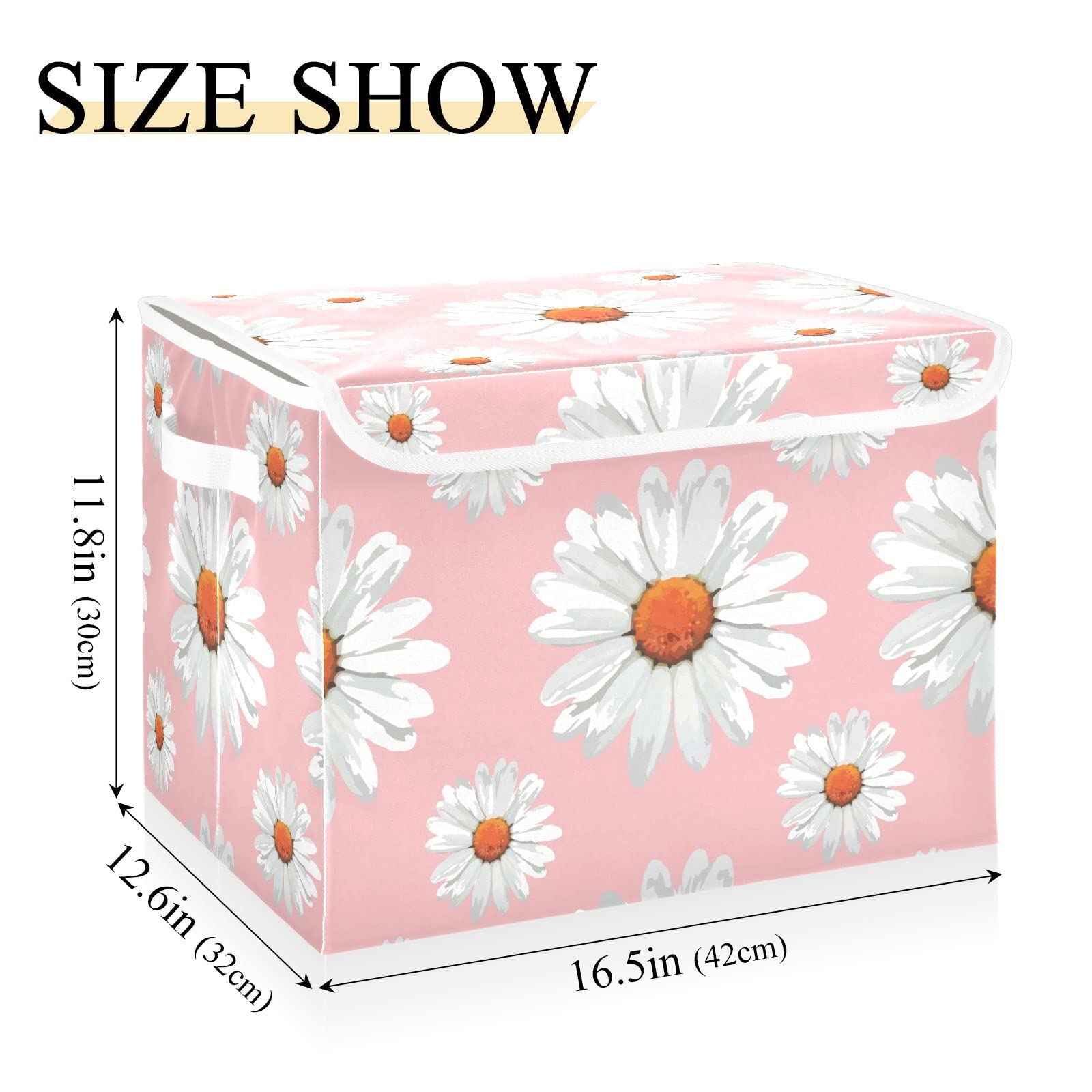GUIJI Chamomiles Pink Fabric Storage Bins with Lids and Handle,Foldable Storage Bins with Lids,Closet Organizers for Clothes Storage,Room Organization, Office Storage, Chest Organizer