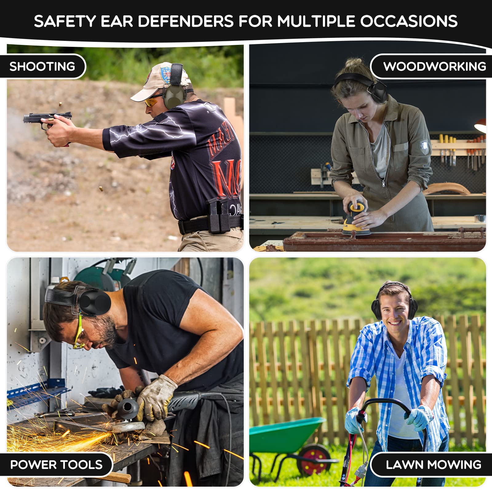 Jerify 4 Pack Hearing Protection Ear Muffs for Noise Reduction, Compact Folding Slim Noise Canceling Ear Protection Headphones for Shooting Gun Range, Construction, Mowing, Woodwork