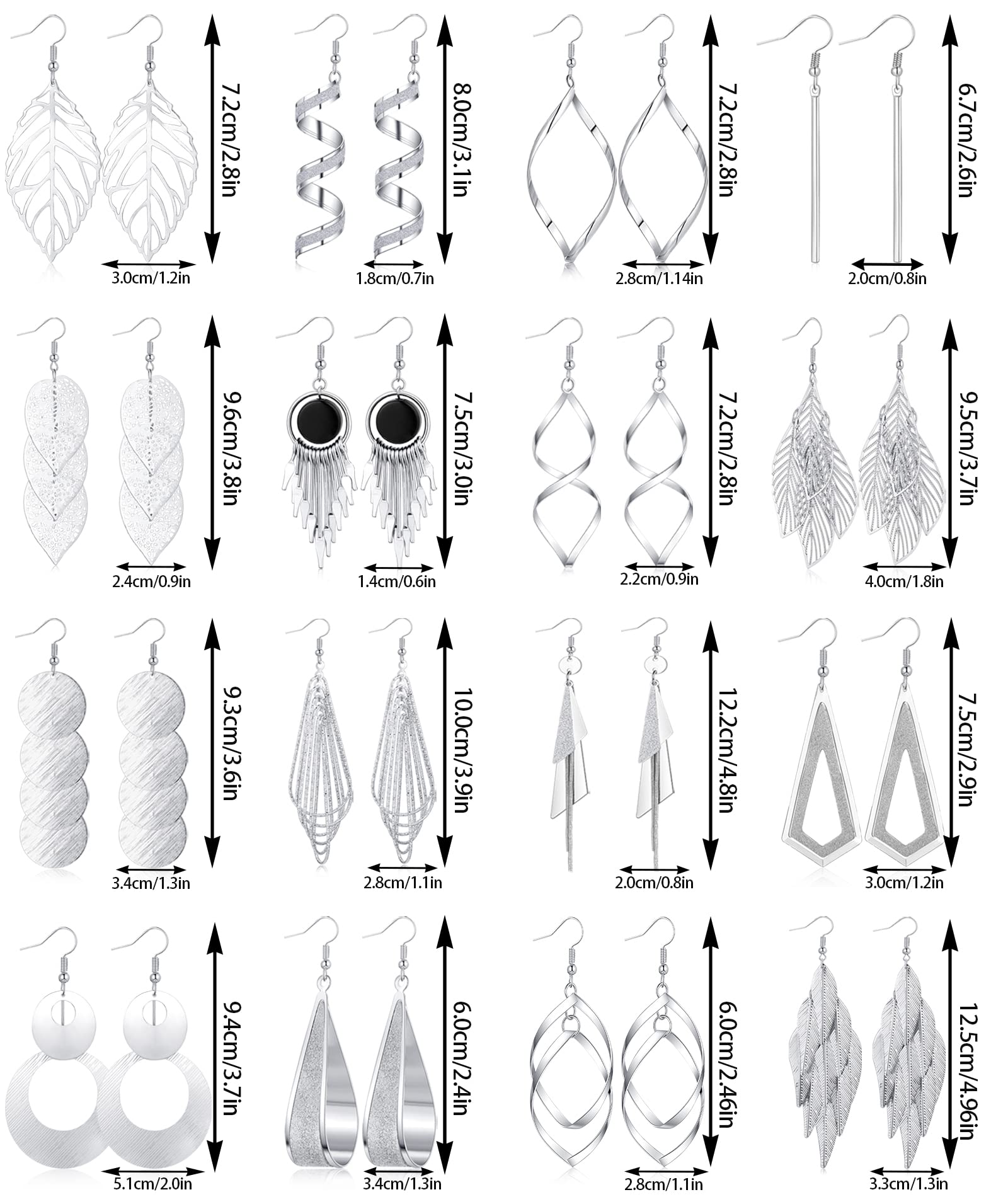Honsny 16 Pairs Gold Silver Drop Dangle Earrings for Women Fashion Vintage Statement Bohemian Earrings Set