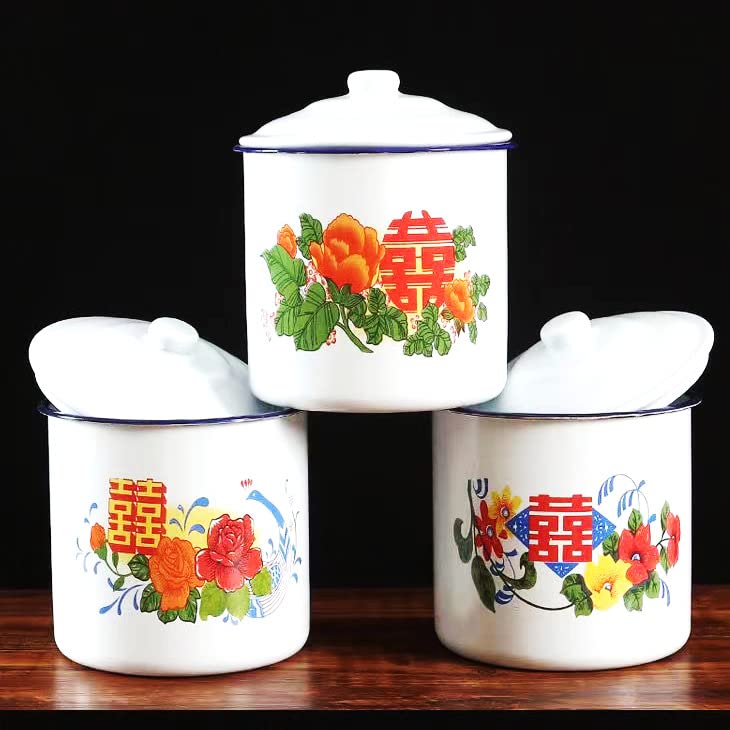 JinRu BaoHua 12oz Chinese style enamel cups, coffee cups, tea cups, Beer mug,mugs 2pcs