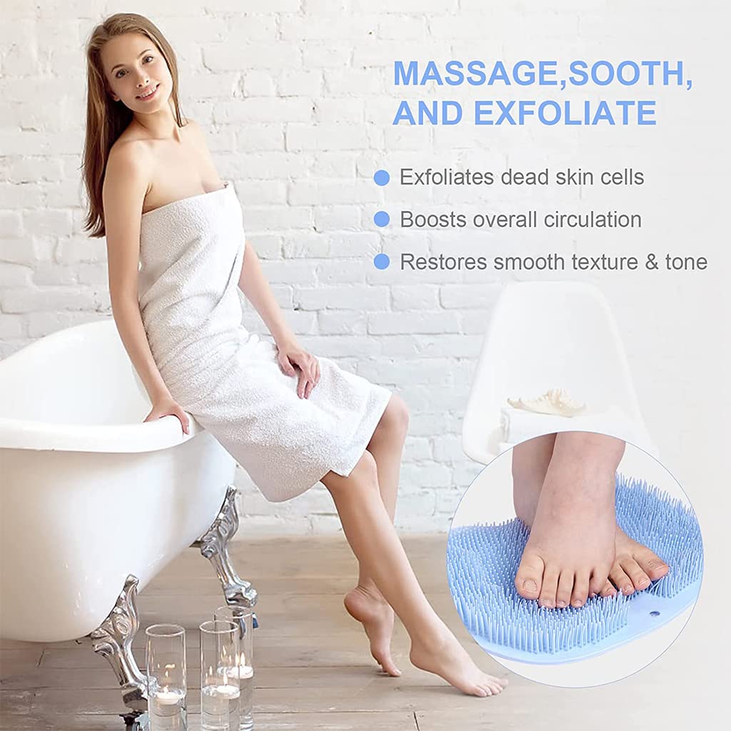 IHOUZE Shower Foot & Back Scrubber, Wall-Mounted Scrubber with Suction Cups, Silicone Bath Massage Cushion Brush, Massager Mat, Gentle Exfoliating and for All Kinds of Skin Gray