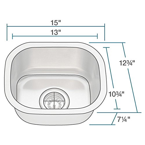 MR Direct 1512-18 Stainless Steel Undermount 15 in. Single Bowl Bar Sink, 18 Gauge