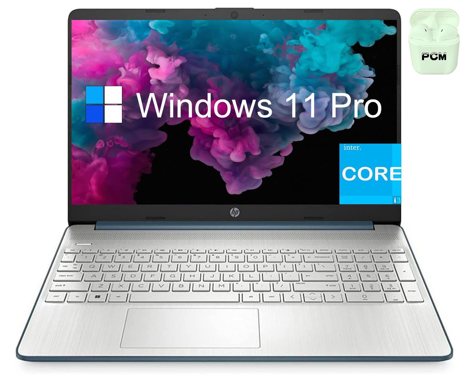 HP 15.6 Inch Laptop for College Students, School, Intel Core i3-1115G4, 16GB RAM, 1TB SSD, Windows 11 Pro, WiFi, HDMI, Webcam, SD Card Reader, Spruce Blue, PCM