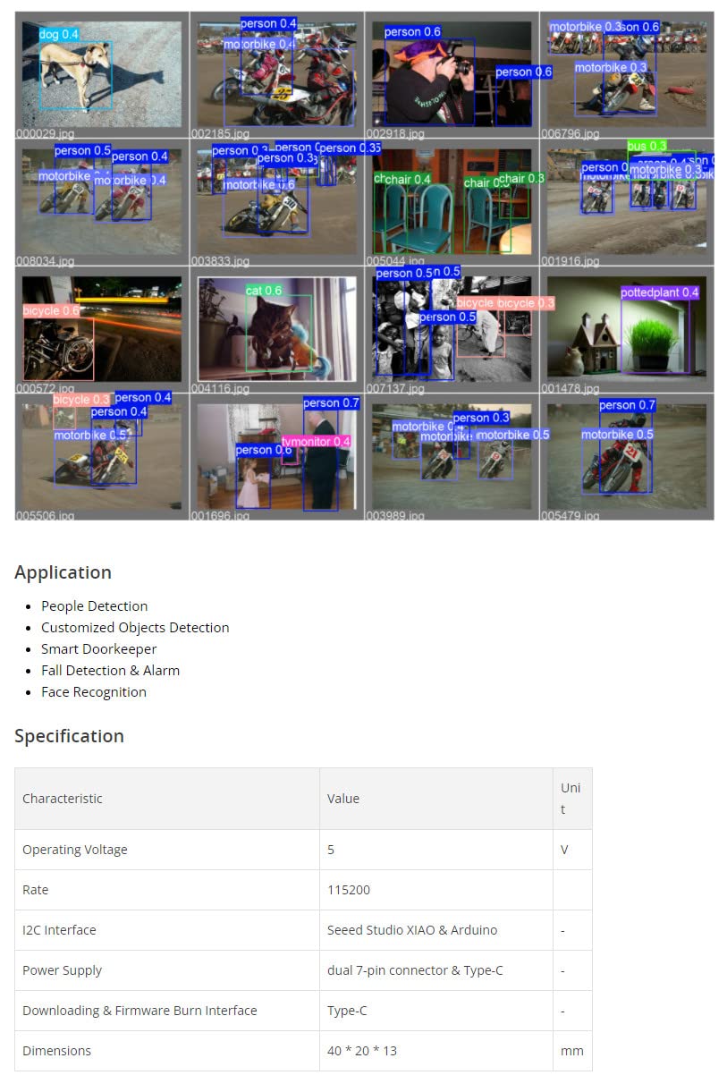 iiunius Grove - Vision AI Module Sensor with Himax HX6537-A Processor, Onboard Thumb-Size AI-Powered OV2640 Camera, Compatible Yolo v5 Customized Models