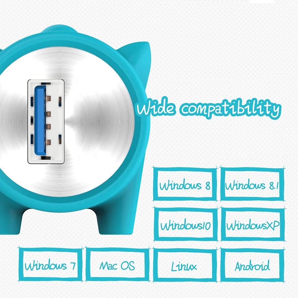 n/a 4 in 1 Cute Pet-Shape HUB for MAC Notebook Aluminum Alloy Silicone 100cm Detached Data Cable (Color : Blue)
