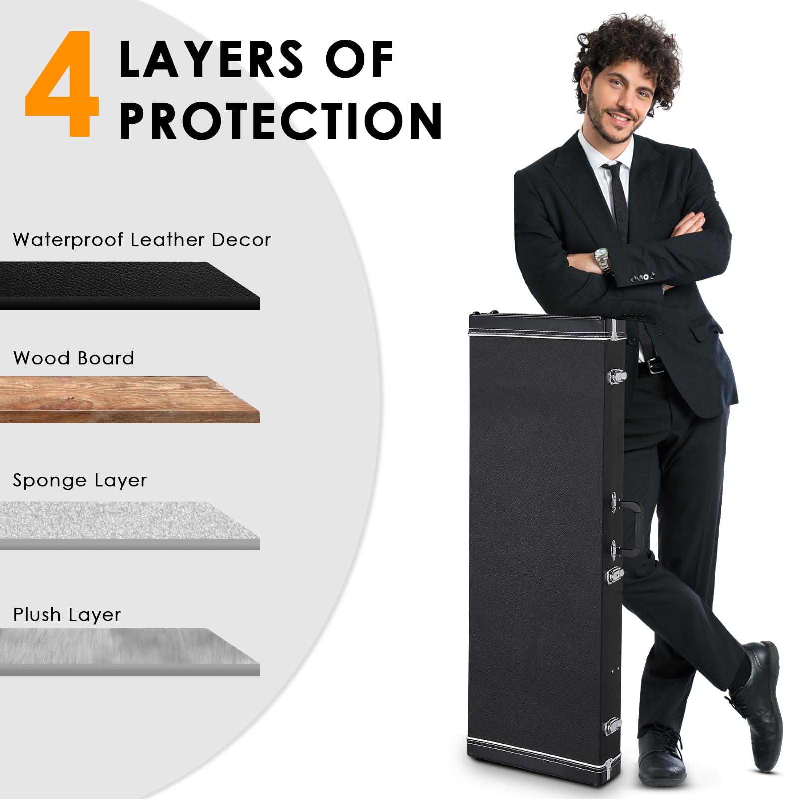 Ktaxon Electric Guitar Hard Case, Rectangle Wooden Standard 39-Inch Electric Guitars Hard-Shell Protective Carrying Case for KST/KTL/170 Model with Lock Latch Padding (Black)