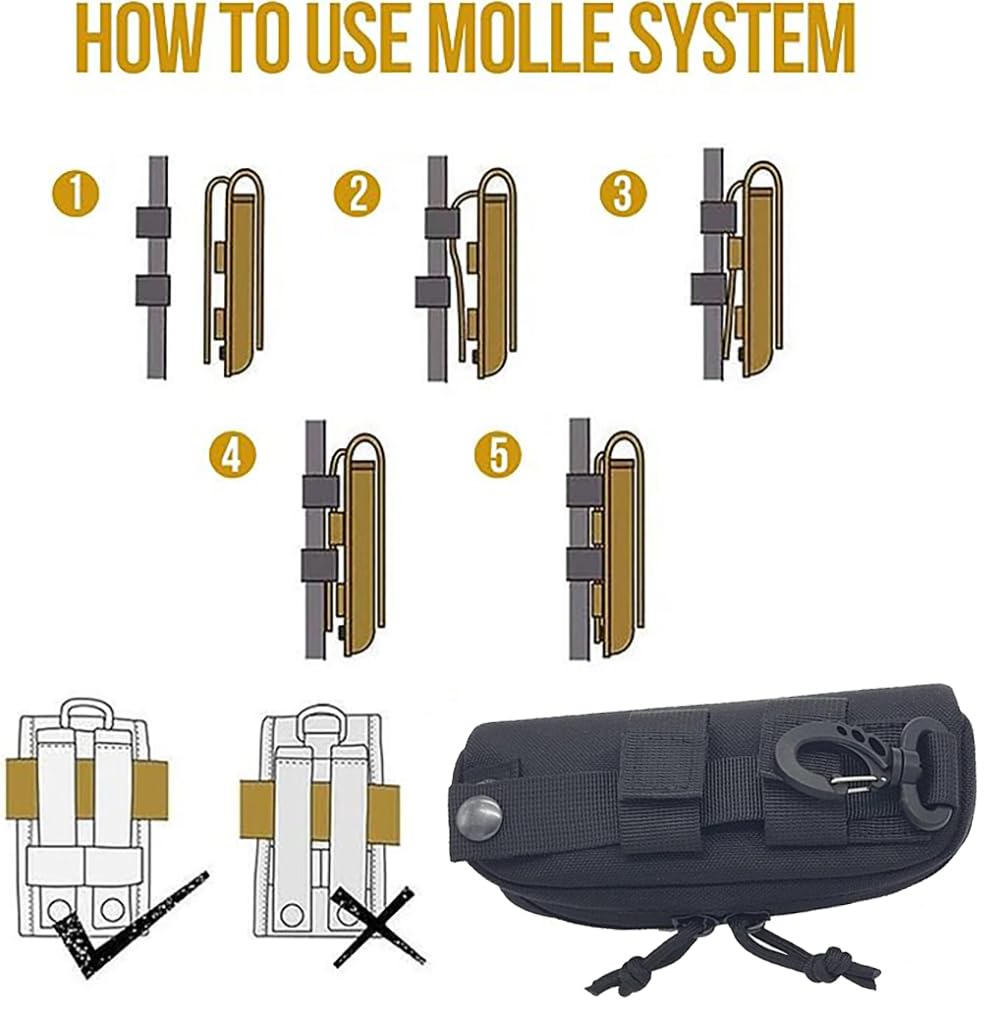 JOCTUBO Tactical Glasses Case Molle Glasses Pouch. Portable Eyeglasses Cases Eyewear Box. Eyeglass Case with Clip (Black)