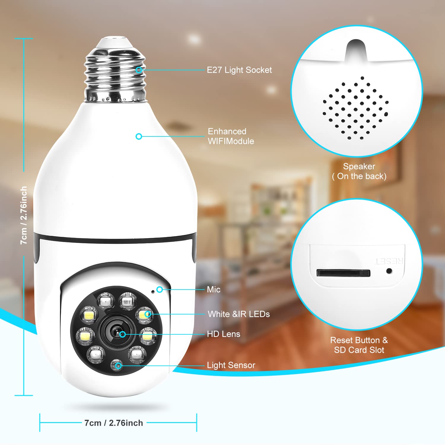 HnKeyjx 1080P HD Light Bulb Security Camera, Light Bulb Cameras Wireless Indoor, 2-Ways Audio, Color Night Vision, PTZ to Provide You with a Wider View,Mobile app Lication Compatible with Alexa.