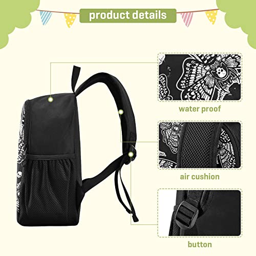 Sletend Toddler Backpack Gothic Skull Moth Waterproof Mini Backpack Boys/Girls Cute Small Backpack Kindergarten Pre School Bags (S)