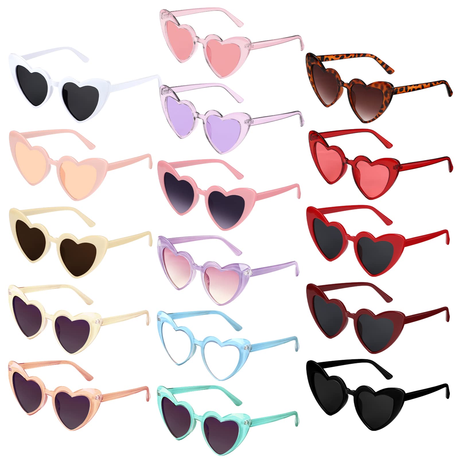 Kingdder 16 Pairs Heart Shaped Sunglasses for Wedding Vintage Rimmed Heart Sunglasses Colorful Women Retro Glasses(Fresh Color)