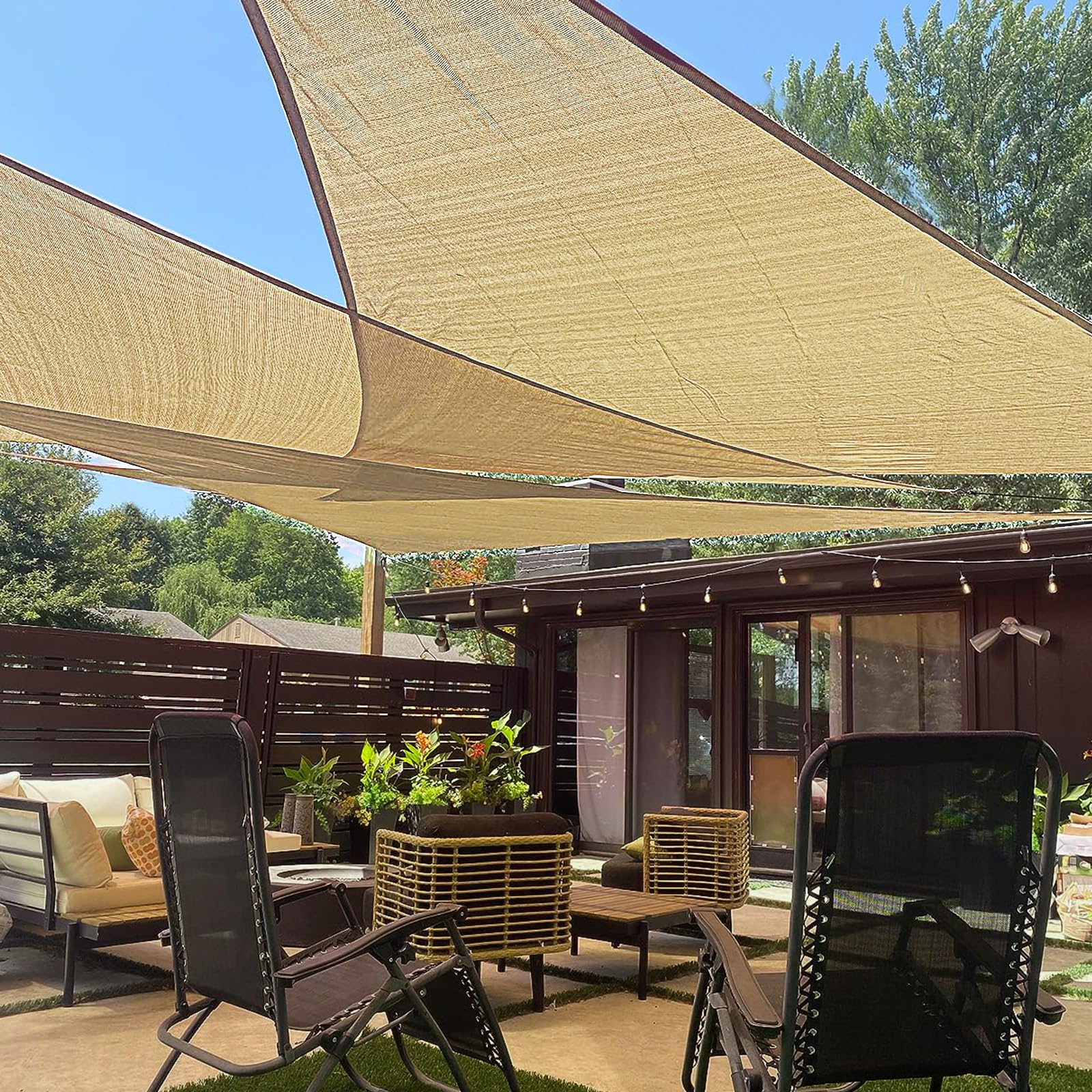 LOVE STORY 10' x 10'x 14' Right Triangle Sand Sun Shade Sail Canopy UV Block Cover for Outdoor Patio Garden Backyard