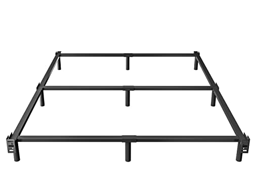 THEOCORATE Full Bed Frame, 7 Inch Metal Low Profile Bed, Box Spring Foundation, 9-Leg Support, Noise-Free, Easy Assembly, Black